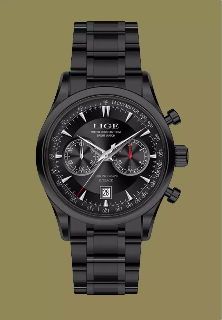 Buy LIGE LIGE Unisex IP Black Stainless Steel Chronograph Quartz Watch ...
