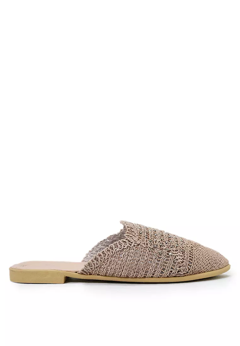 Jual Alacati Bead Embroidered Knitted Knitwear Flat Slippers Original ...