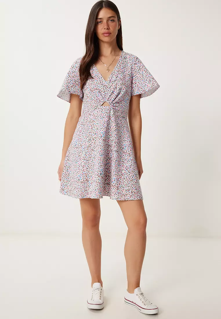 Buy Happiness Istanbul Women's Pink Floral Summer Mini Linen Dress ...