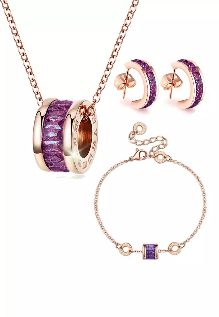 CELOVIS Oceane Purple Cryolite Necklace + Bracelet + Earrings Jewellery ...