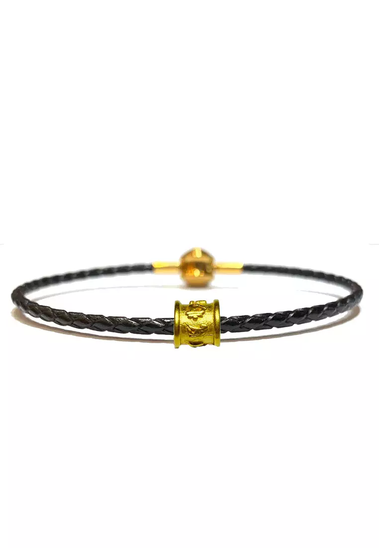 Buy LITZ LITZ 999 (24K) Gold Six Mantra Word With Leather Bracelet ...