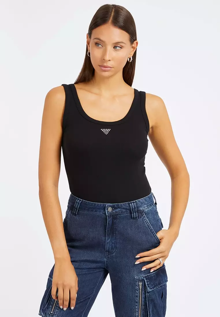 Buy Guess Eco Triangle Bling Ribbed Tank 2025 Online | ZALORA Philippines