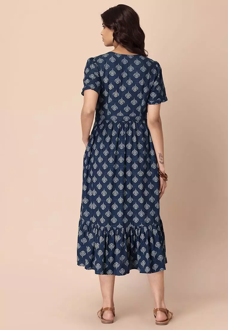 Buy Indya Navy Boota Embroidered Waist A-Line Dress 2025 Online ...