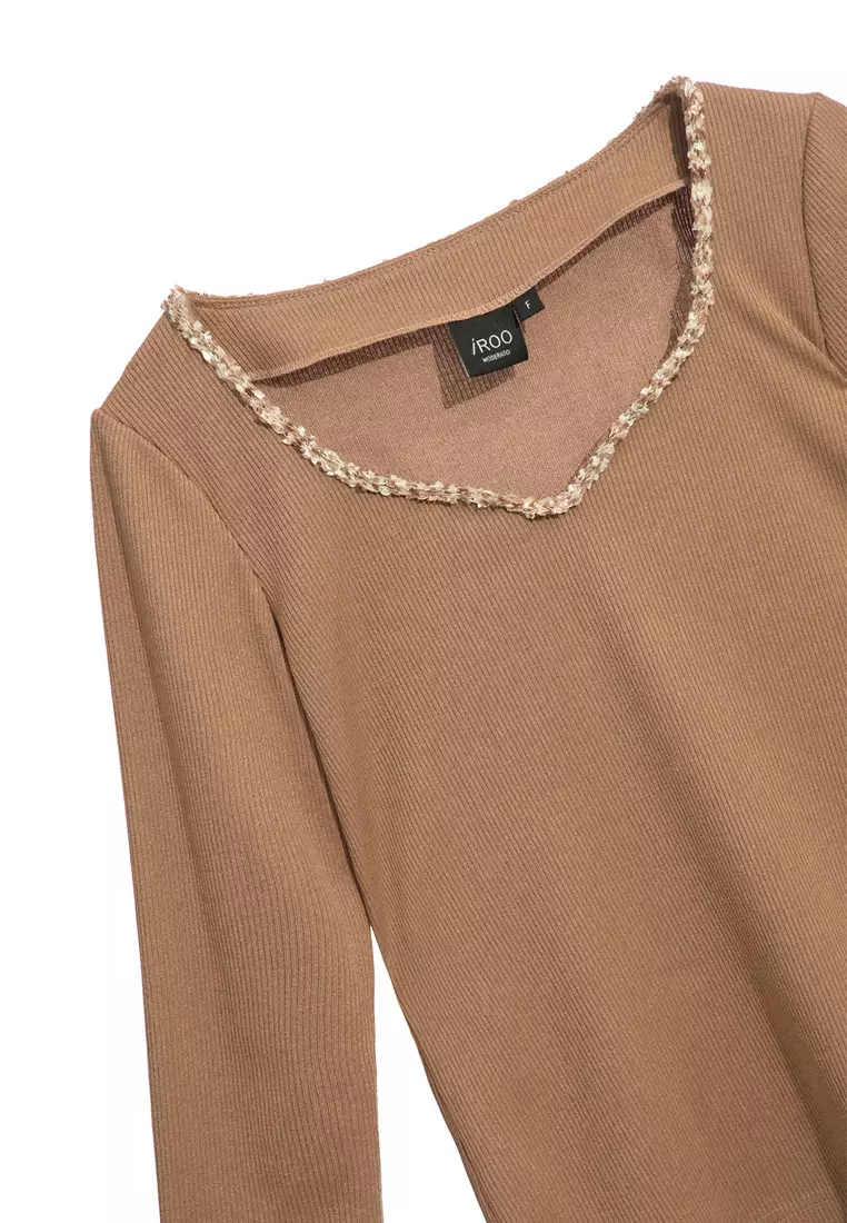 Buy iROO Long Sleeve Top With Contrast Trim 2026 Online | ZALORA ...
