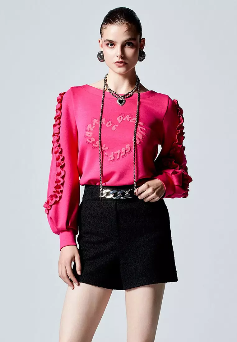 Buy iROO Heart Shape Top With Ruffle Sleeve Detail 2025 Online | ZALORA ...