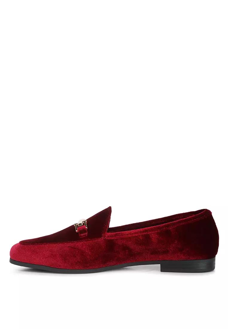 London Rag Burgundy Horsebit Embellished Velvet Loafers 2025 | Buy ...