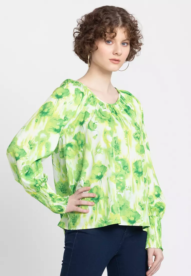 Buy Shaye Green Floral Crepe Blouse 2025 Online | ZALORA