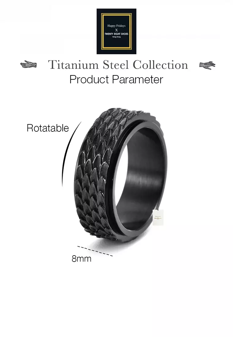 Buy HAPPY FRIDAYS Titanium Steel Rotatable Design Dragon Scale Ring JW ...