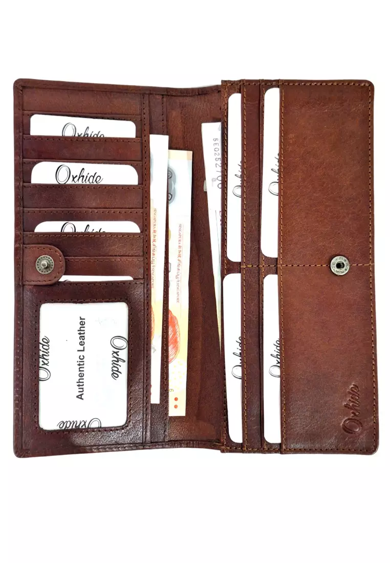 Oxhide Long Genuine Leather Wallet for Men - Brown Wallet - Men Long ...