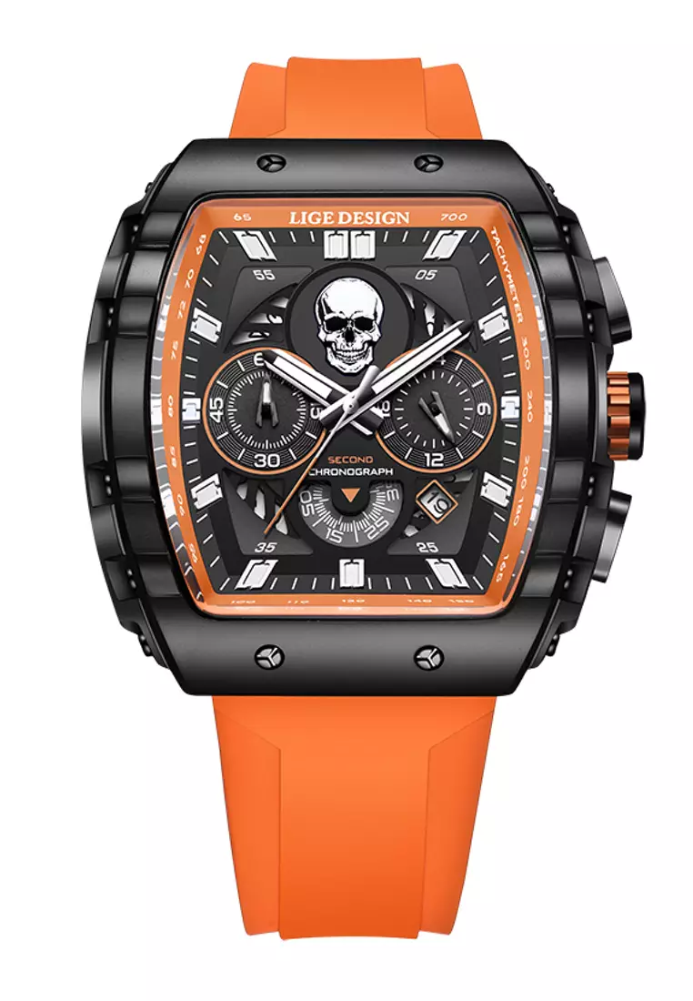 Buy LIGE Skull Unisex IP Black Stainless Steel Chronograph Quartz Watch ...