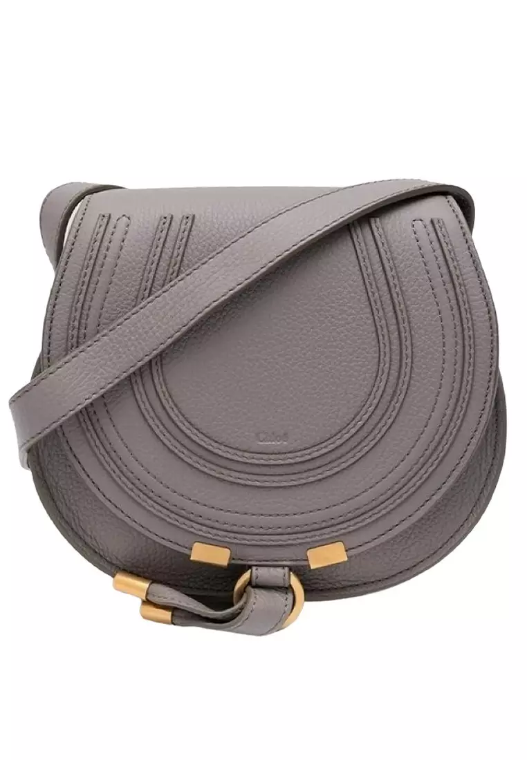 Buy Chloé Small Marcie Saddle Crossbody Bag in Cashmere Grey Online ...