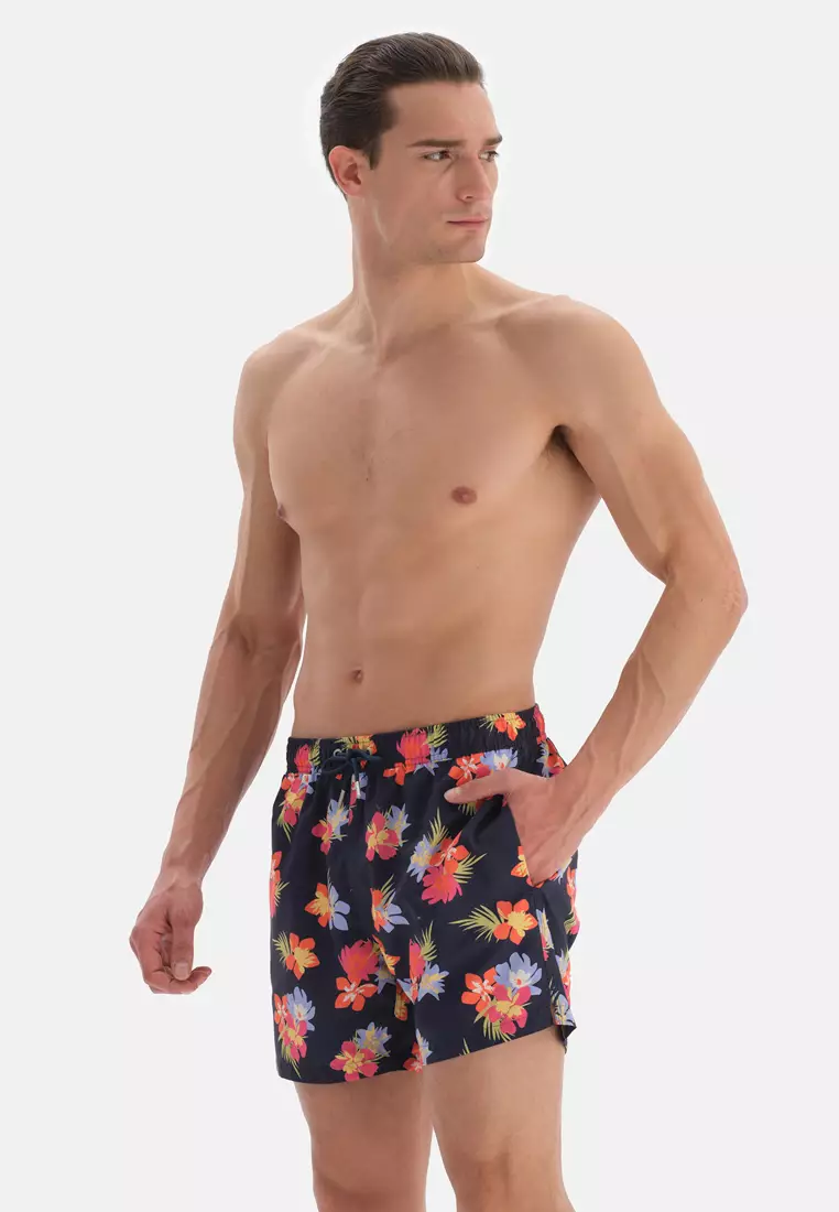 DAGİ Navy Blue Shorts, Floral Printed, Short Leg, Swimwear for Men 2025 ...