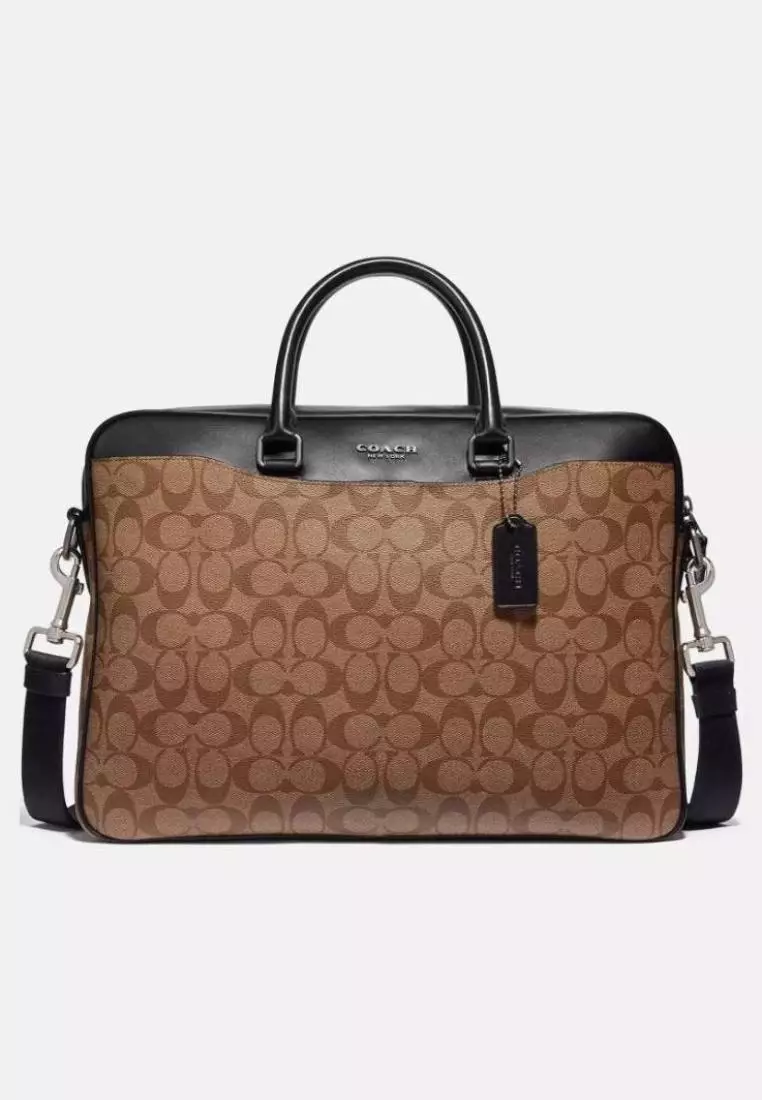 Jual Coach Coach Beckett Slim Brief In Signature Canvas Tan Original ...