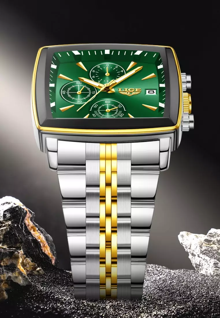 Buy LIGE Chronograph Unisex Gold color finished Stainless Steel Quartz ...