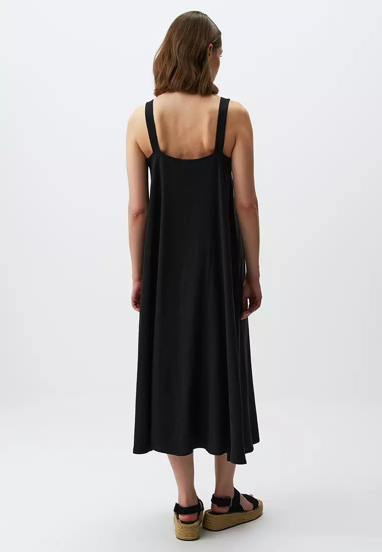 Buy Jimmy Key Jimmy Key Black Strappy V Neck Basic Midi Linen Dress ...