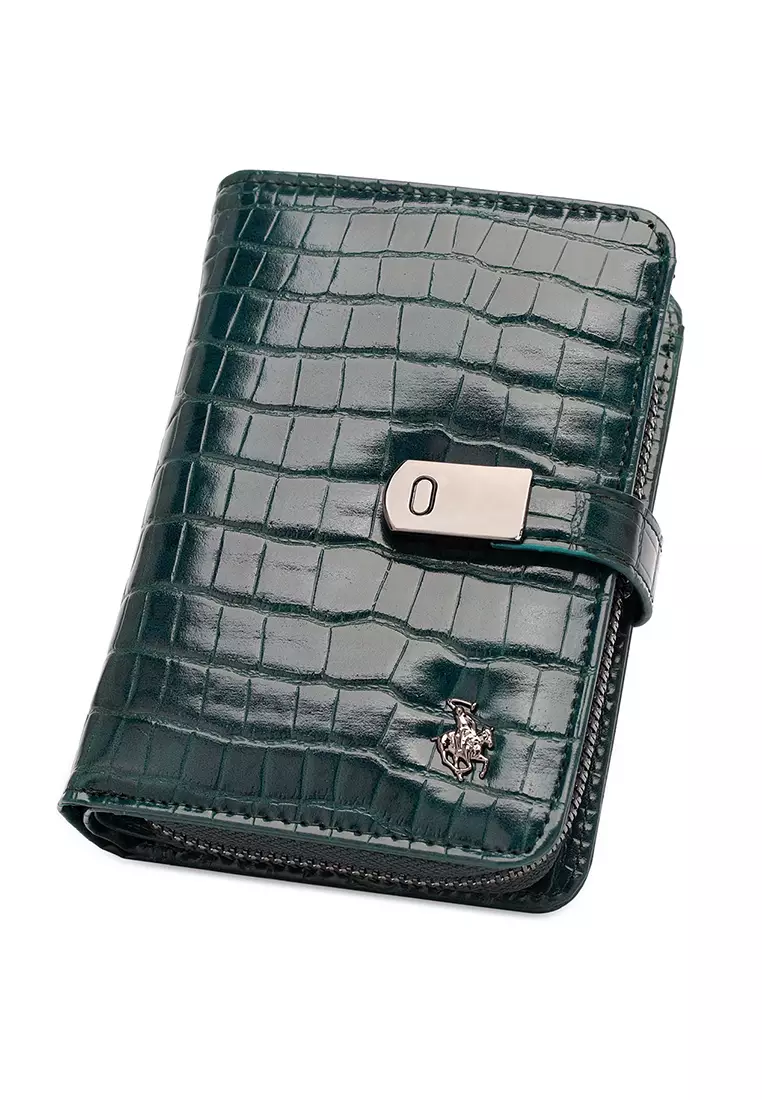 Buy Swiss Polo Women's Croc Wallet with Coin Compartment - Green 2025 ...