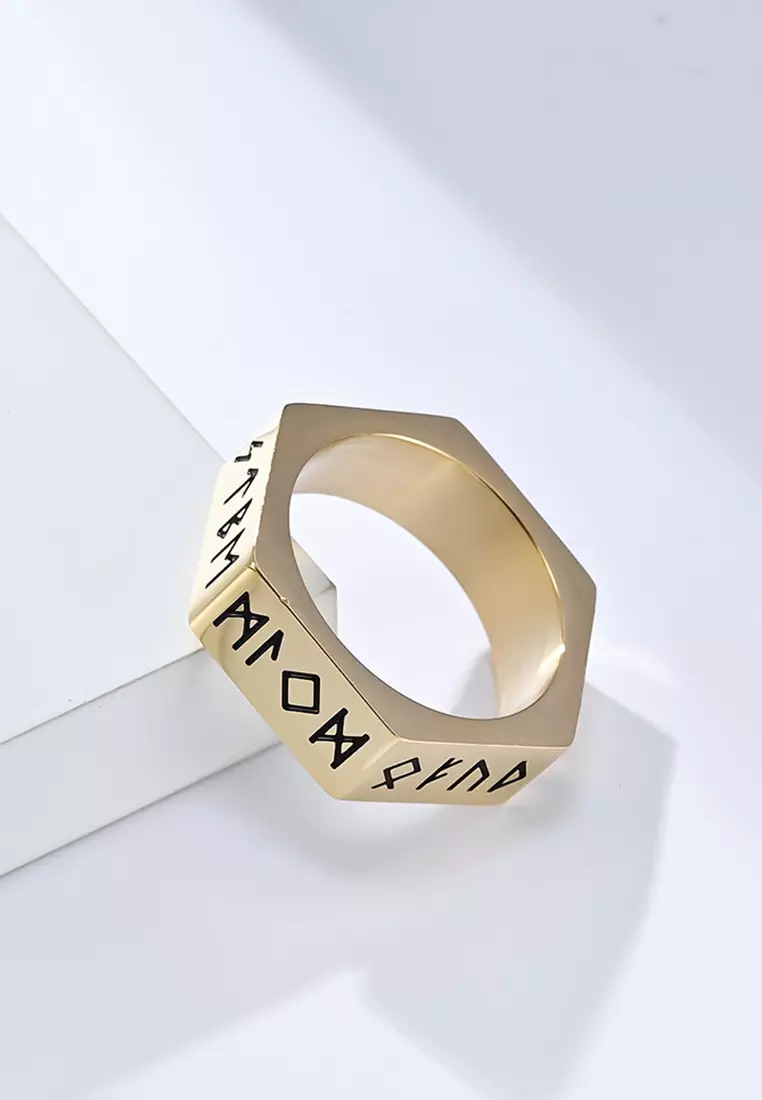 Buy HAPPY FRIDAYS Titanium Steel Hexagon Runes Ring JW QF-JZ703 2024 ...