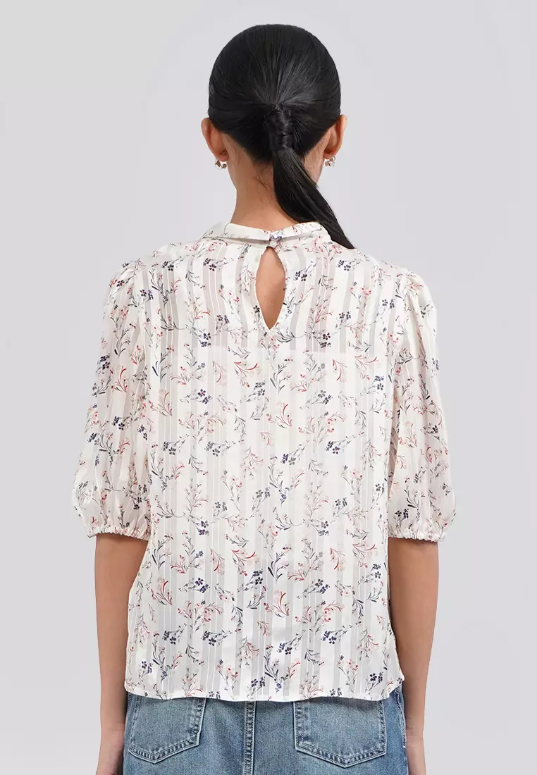 Jual Executive Floral Puff Sleeve Tie Up Blouse Original 2025 | ZALORA Indonesia