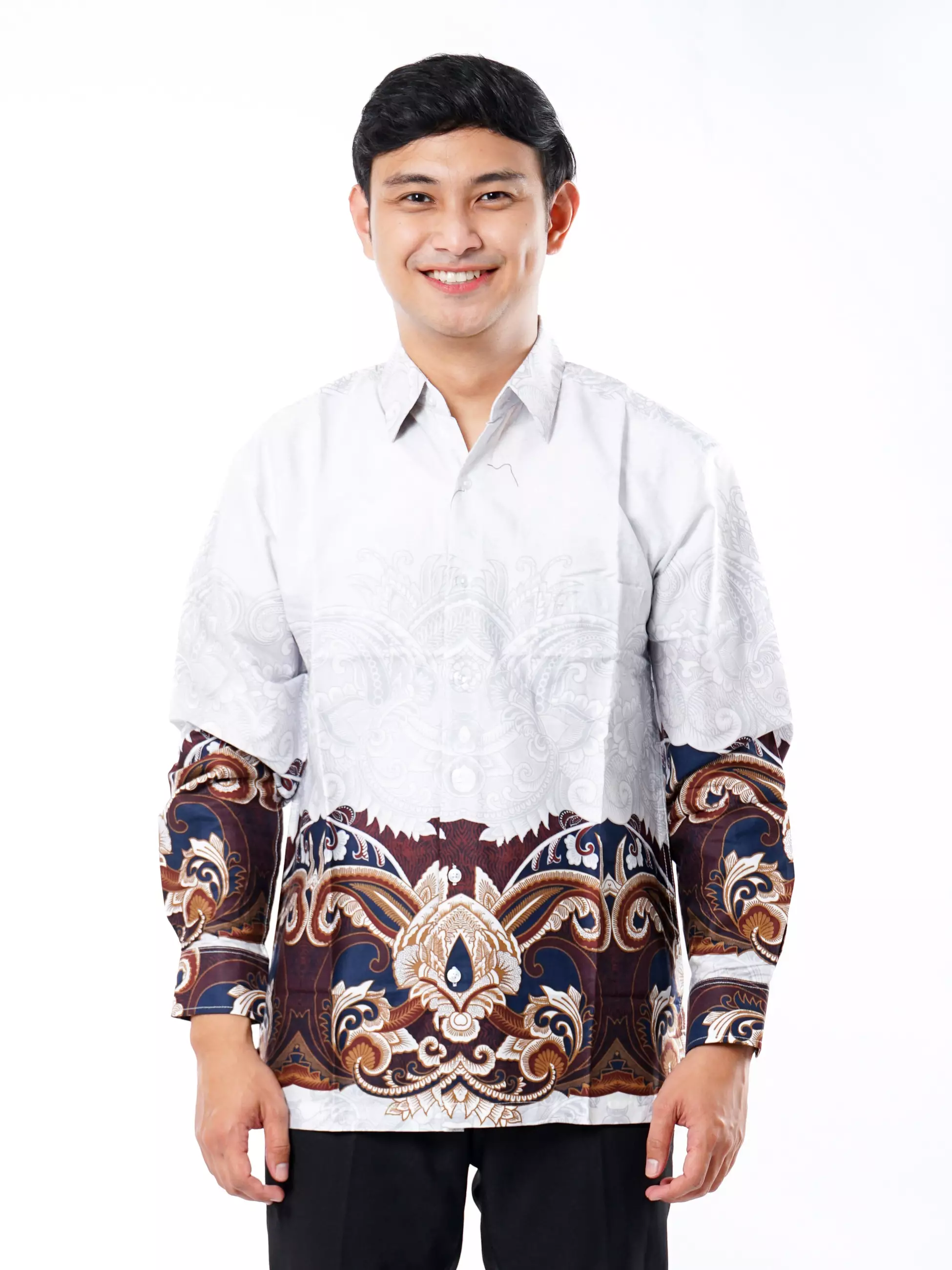 Jual Andre Michel Andre Michel Kemeja Batik Lengan Panjang Abu Cokelat ...