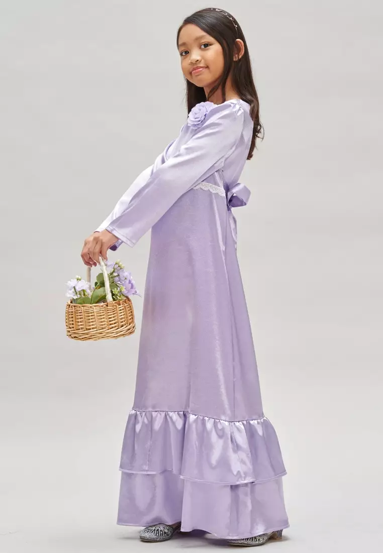 Buy Loveaisyah Girl Lilac Dress with Flower Brooch Baju Hari Raya ...