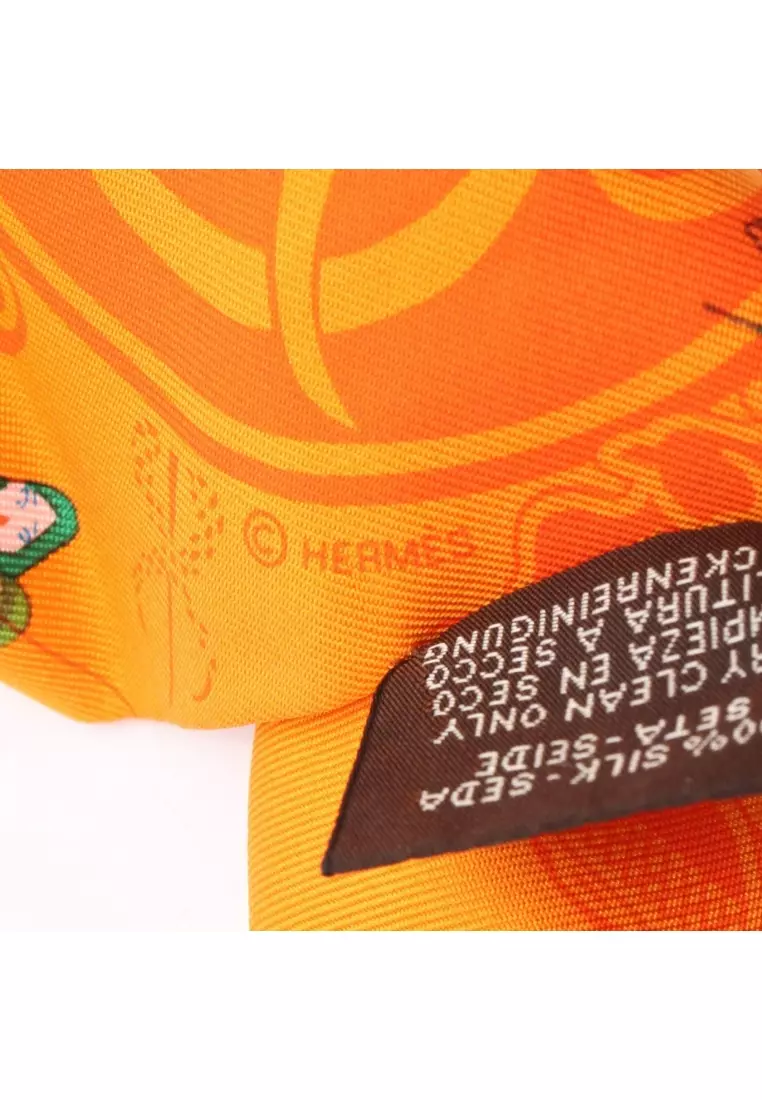 Buy HERMÈS Pre-Loved Hermès twilly Ex-Libris Les Parisiennes ribbon scarf silk orange multicolor ...