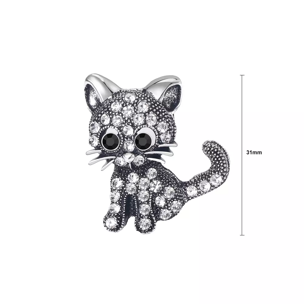 Jual Glamorousky Simple Cute Cat Brooch with White Cubic Zirconia ...