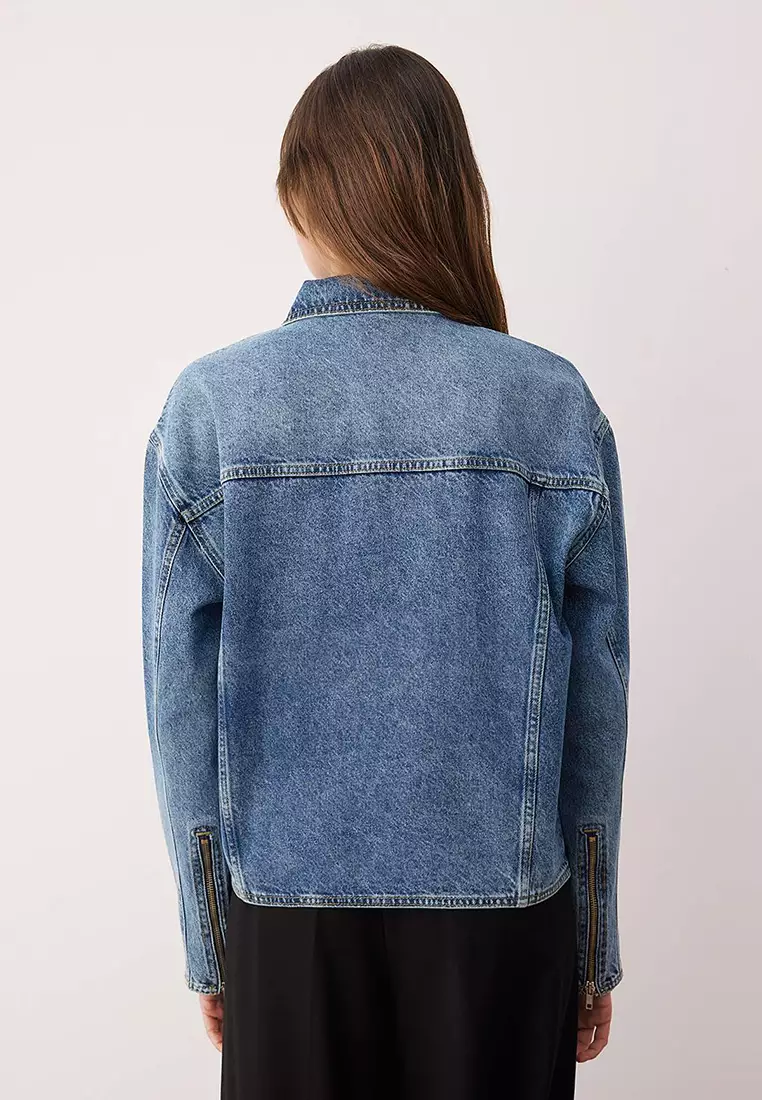 Buy Trendyol Blue Zippered Pocket Detailed Oversize Denim Jacket 2026 ...