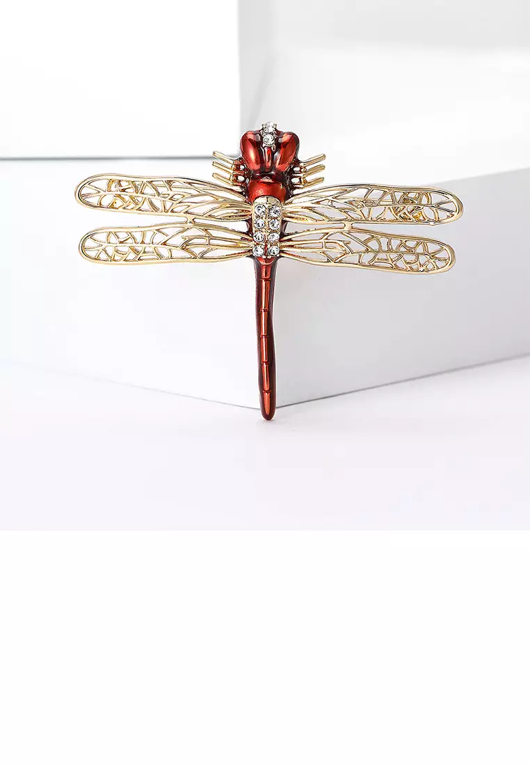 Buy Glamorousky Fashion and Simple Plated Gold Enamel Red Dragonfly ...
