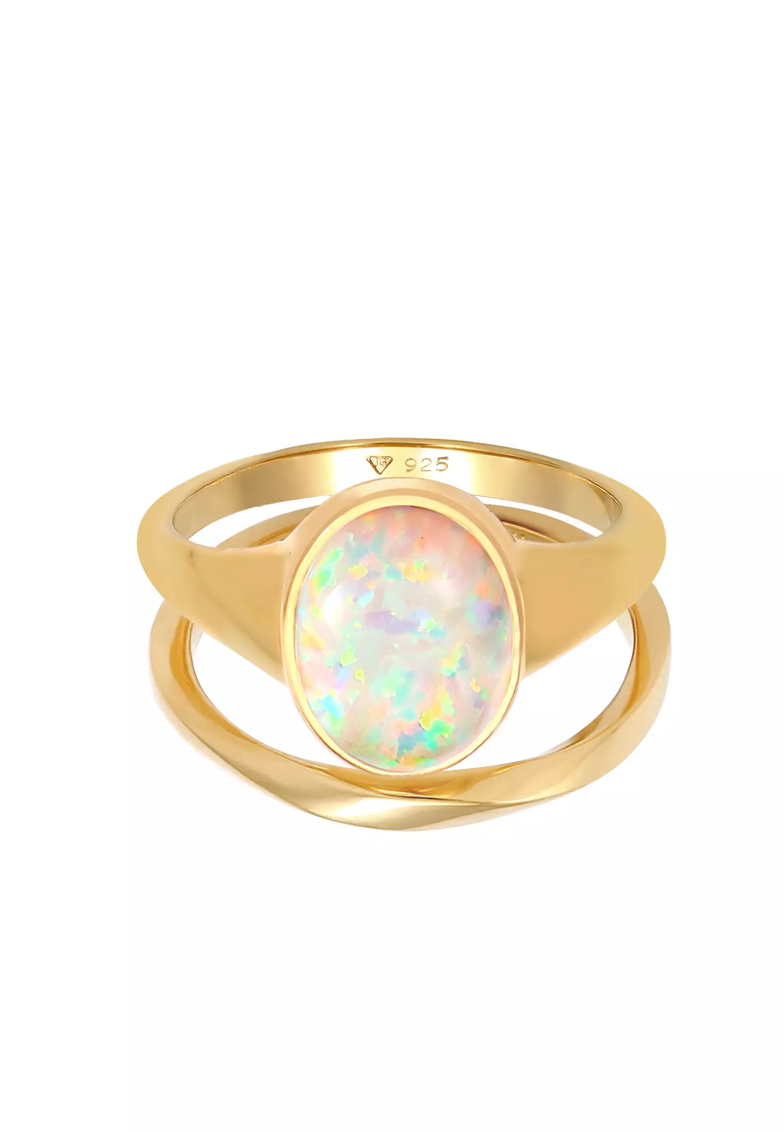 Buy ELLI GERMANY Ring Precious Basic Twisted Synthetic Opal Gold plated ...