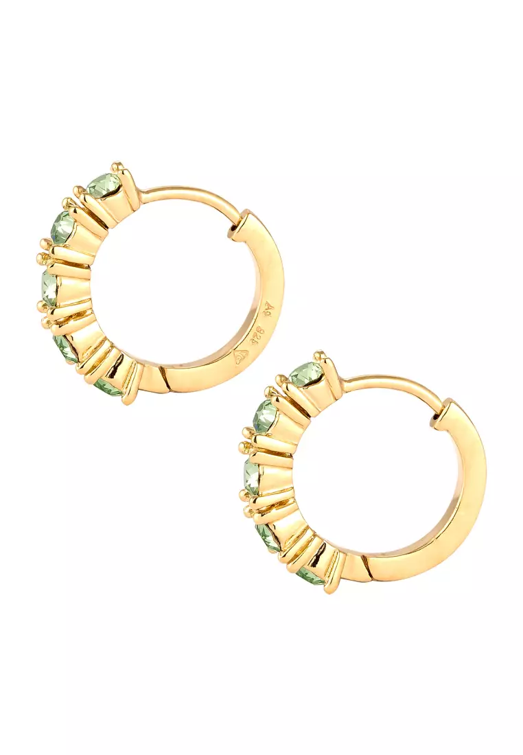 Buy ELLI GERMANY Crystal-Set Hoop Earrings in Light Green – Gold-Plated ...