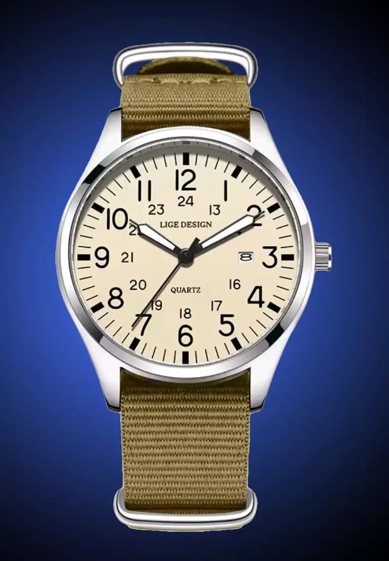 Buy LIGE Unisex Military Style Quartz Watch with Date, NATO textile ...