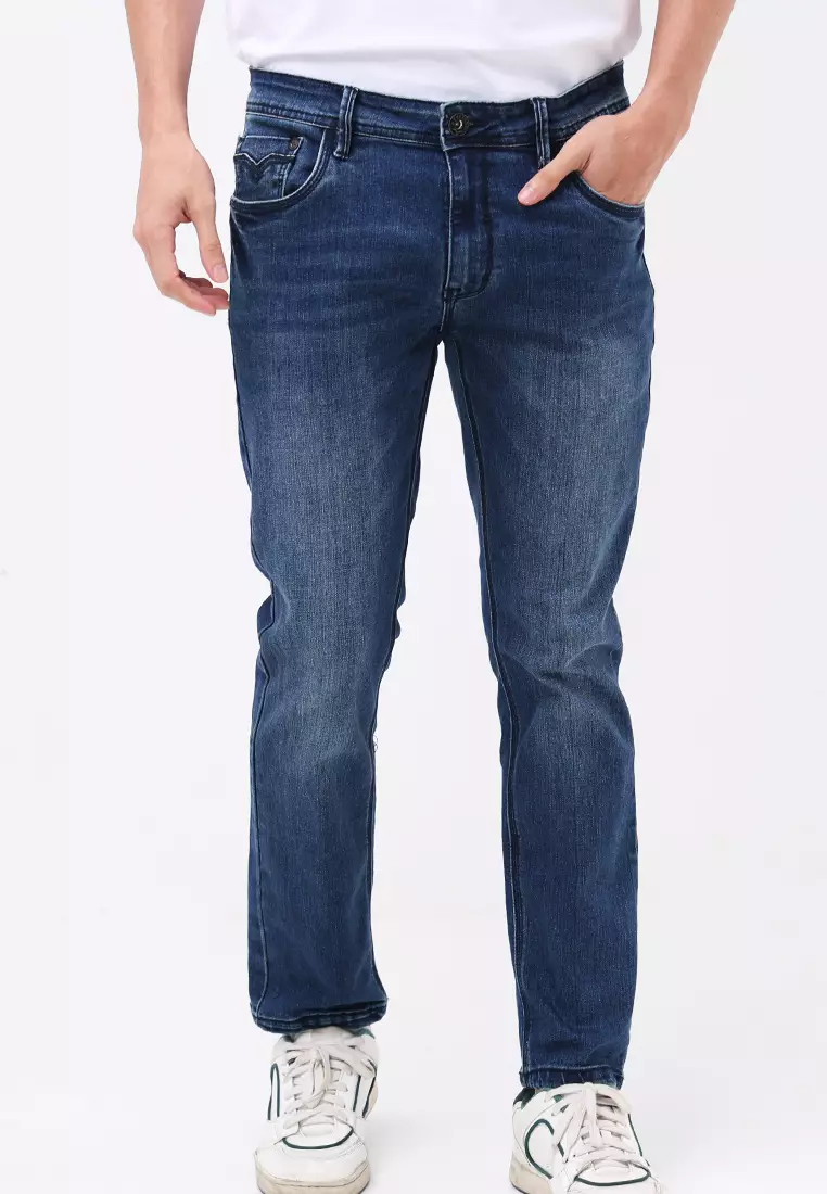 Buy Freego Mens Denim Long Slim Tapered Fit Stretch Jeans 2025 Online ...