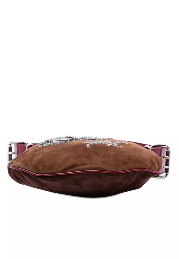 Buy Fendi Pre-Loved Fendi Sequin And Crystal Embellished Suede Oyster ...