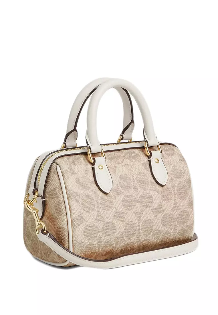 Buy Coach Mini Rowan Crossbody Bag In Blocked Signature Canvas - Sand Taupe 2025 Online | ZALORA