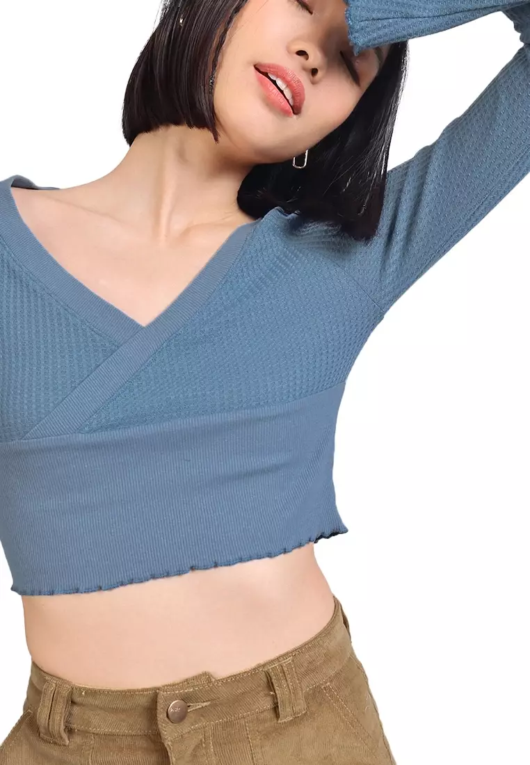 Buy JUST G L/S Overlapping Pointelle Top 2026 Online | ZALORA Philippines