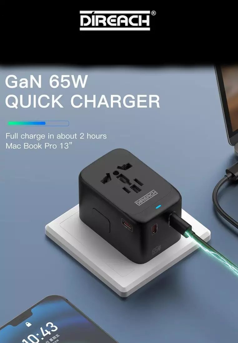 Buy DIREACH 4 Port 65W GaN World Travel Adapter 2025 Online | ZALORA