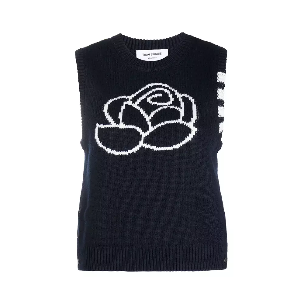 Jual Thom Browne Thom Browne 4-Bar Rose Icon Merino Wool Shell Top Navy ...