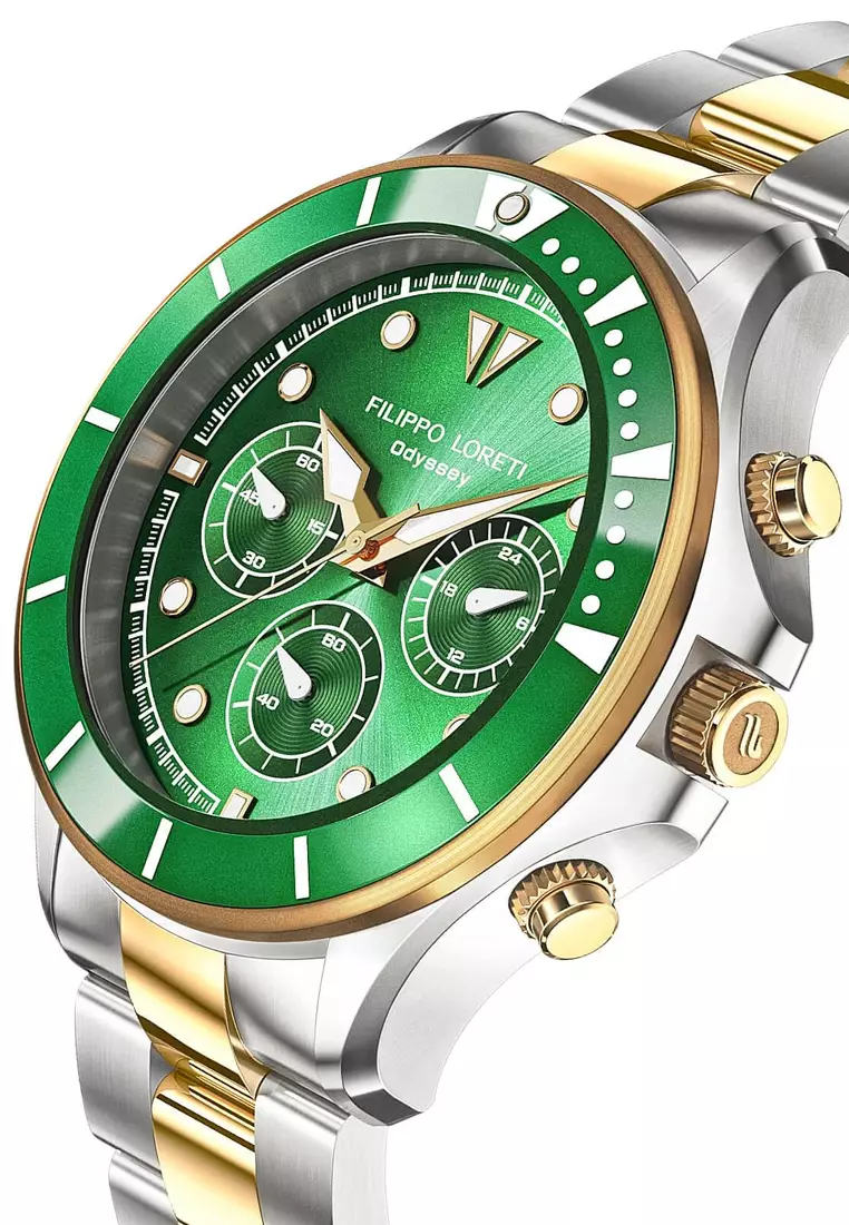 Filippo Loreti Unisex Stainless Steel Odyssey Two Tone Green Link ...