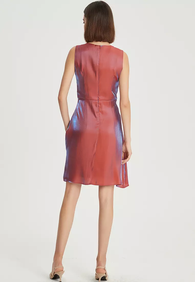 Buy Sunnydaysweety V-neck color-changing glazed satin one piece dress ...