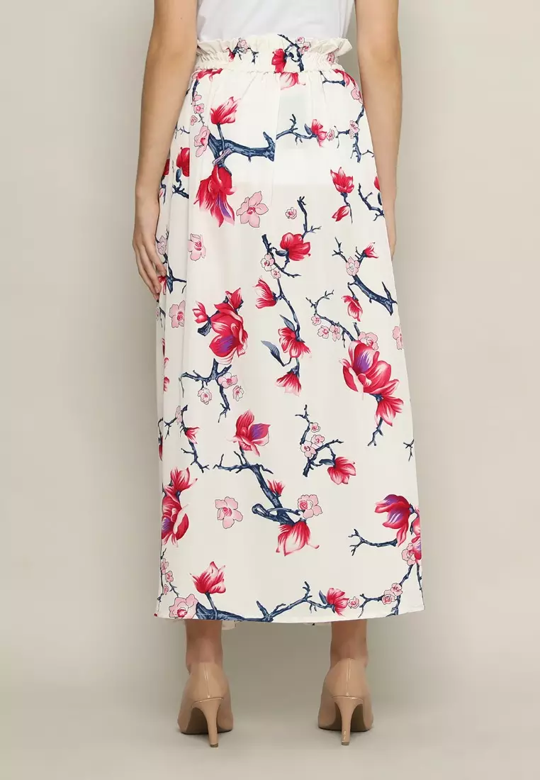 Jual FAME Rok Flowy Wanita Panjang Floral Print Broken White - 9310113 ...