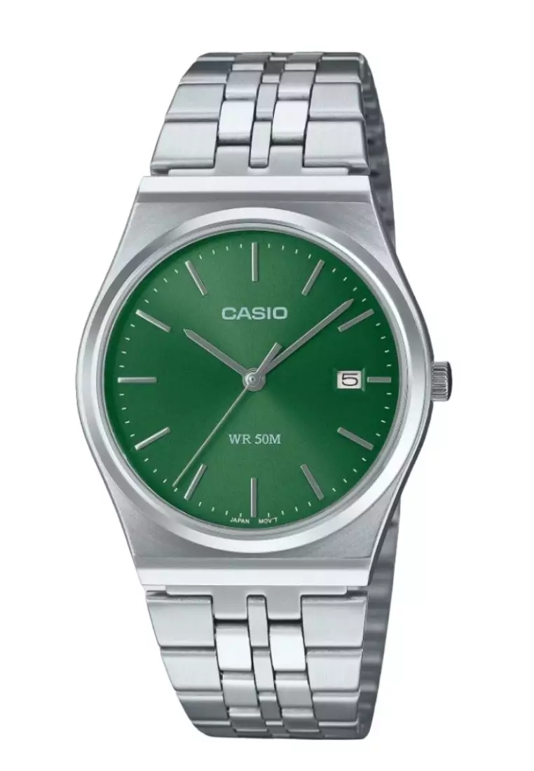Casio Casio General Green Dial Silver Stainless Steel Strap Unisex ...