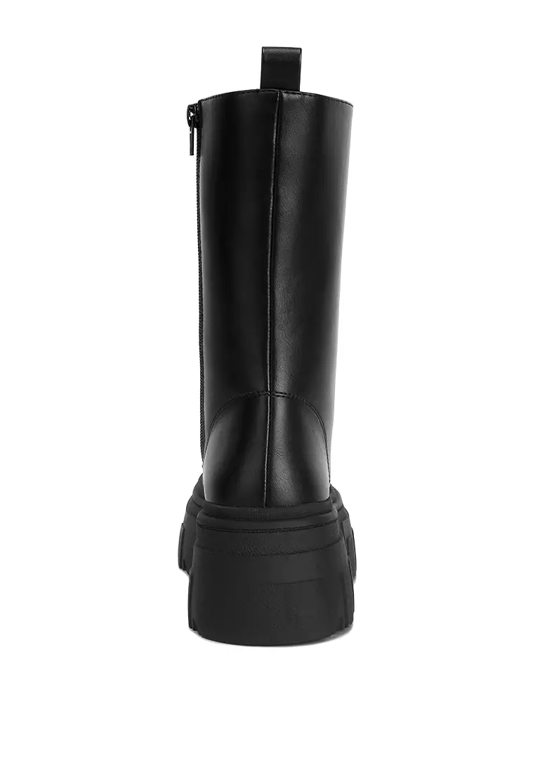 Buy London Rag Black Faux Leather Combat Chunky Boots 2025 Online ...