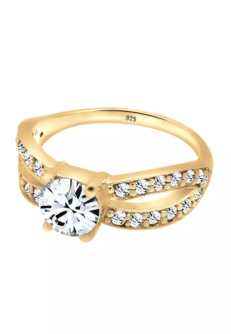 Buy ELLI GERMANY Swarovski® Glamorous Solitaire Ring – Gold-Plated ...