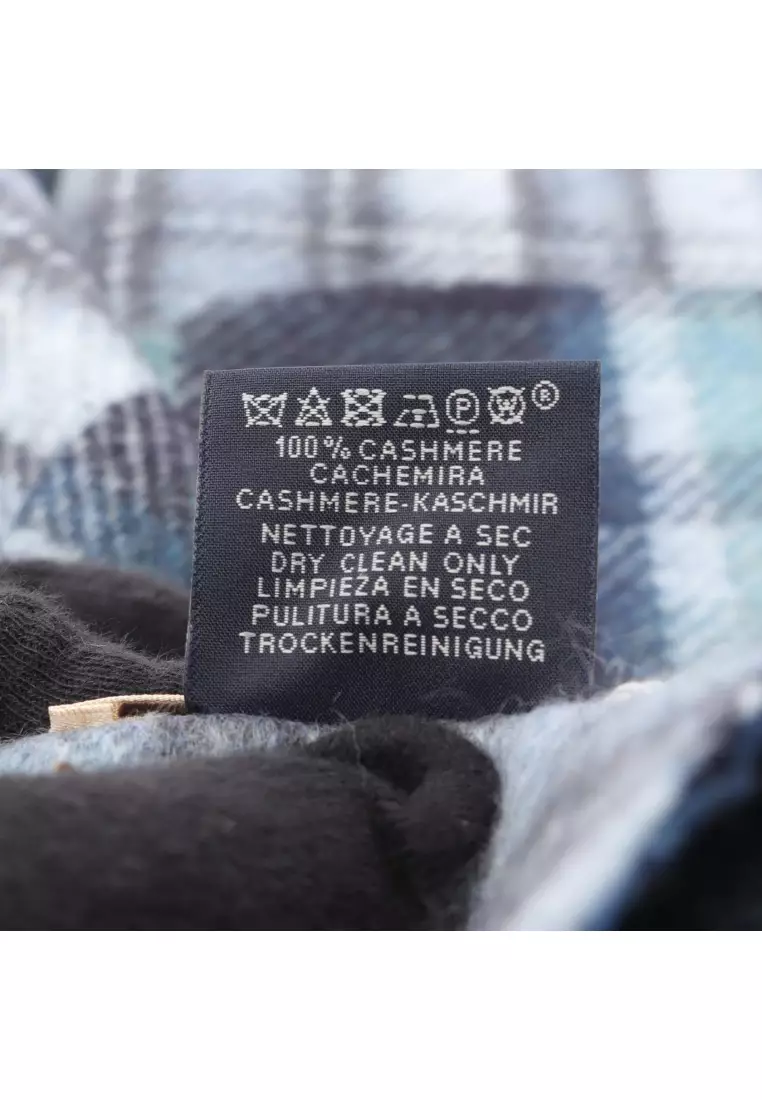 Buy HERMÈS Pre-Loved Hermès Scarf Stall check cashmere Light blue blue ...