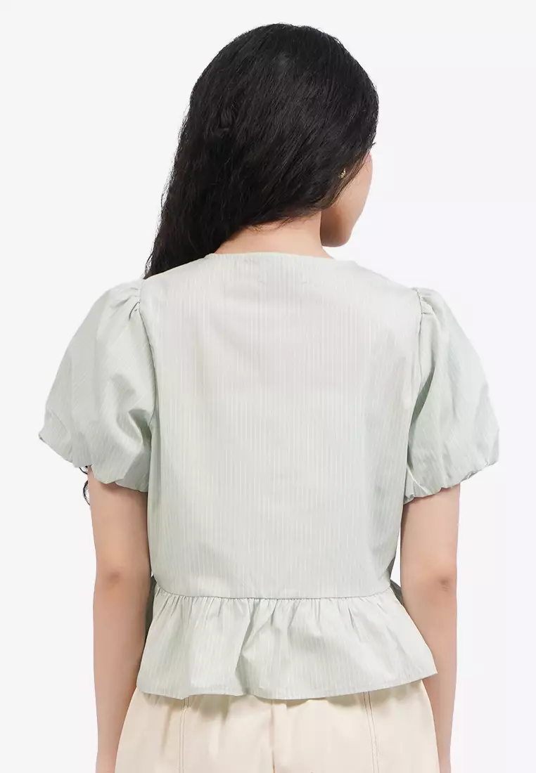 Jual COLORBOX Puff Sleeve Blouse with Front Ribbon Original 2025 ...