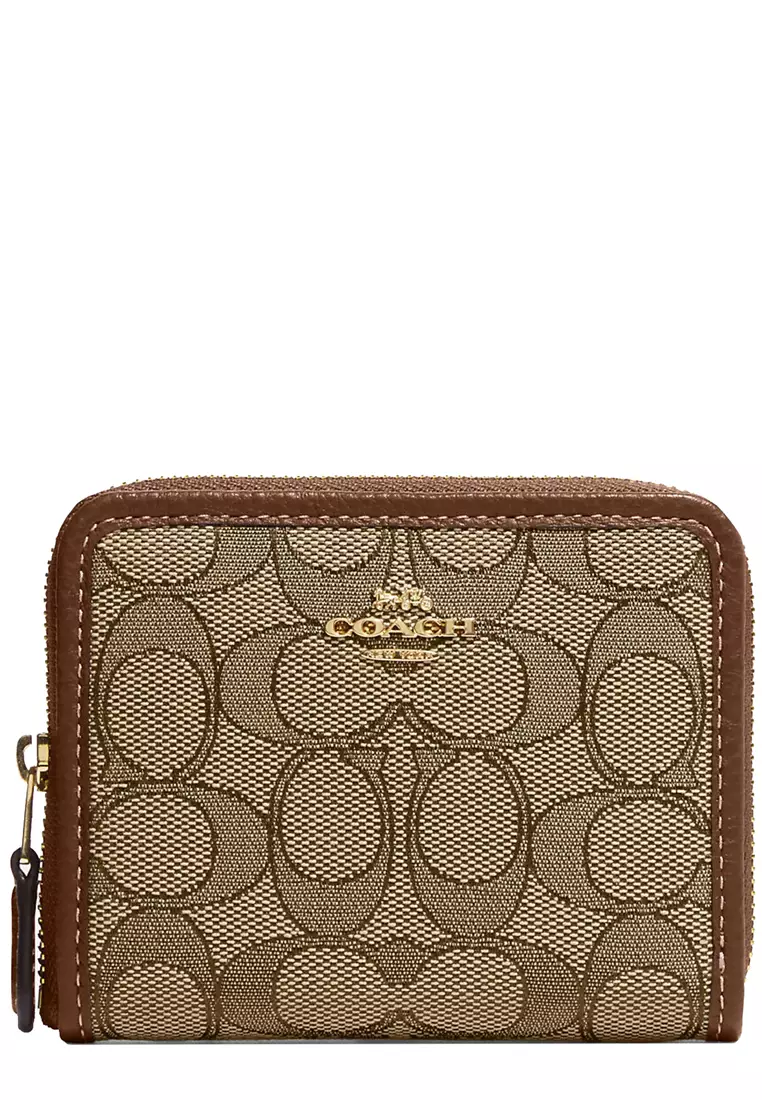 Buy COACH Small Zip Around Wallet In Signature Jacquard in Khaki ...