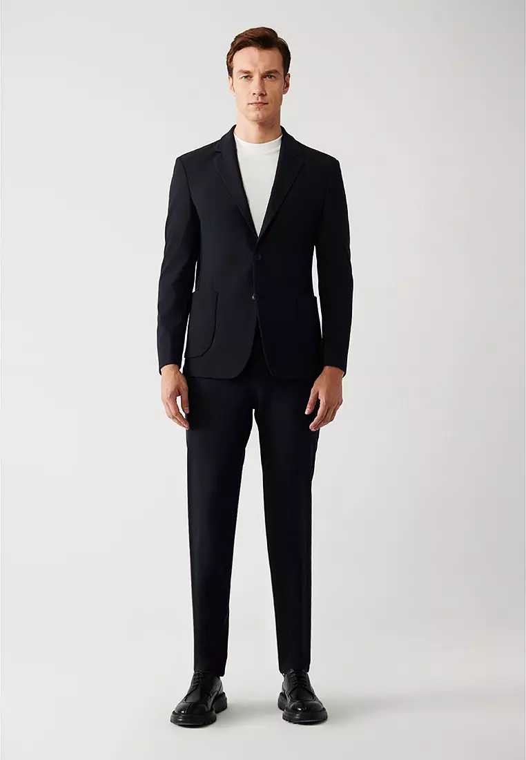 Buy Avva Navy Blue Water Repellent Degree Flexible Fabric Double Slit ...