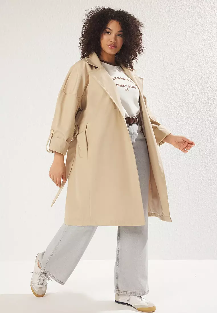 Buy Trendyol Beige Long Oversize Large Size Trench Coat Tbbss25Bm00001 ...