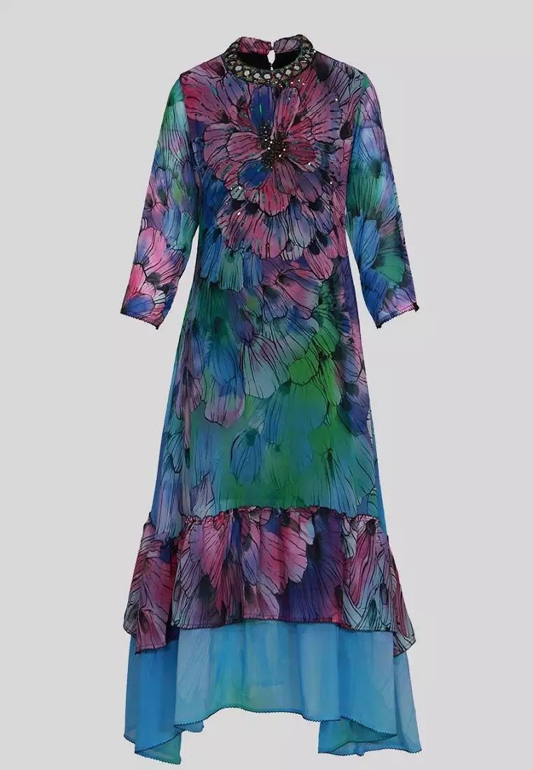 Buy Le Reve Le Reve Multi-Color Asymmetric Overlay Long Dress Online ...