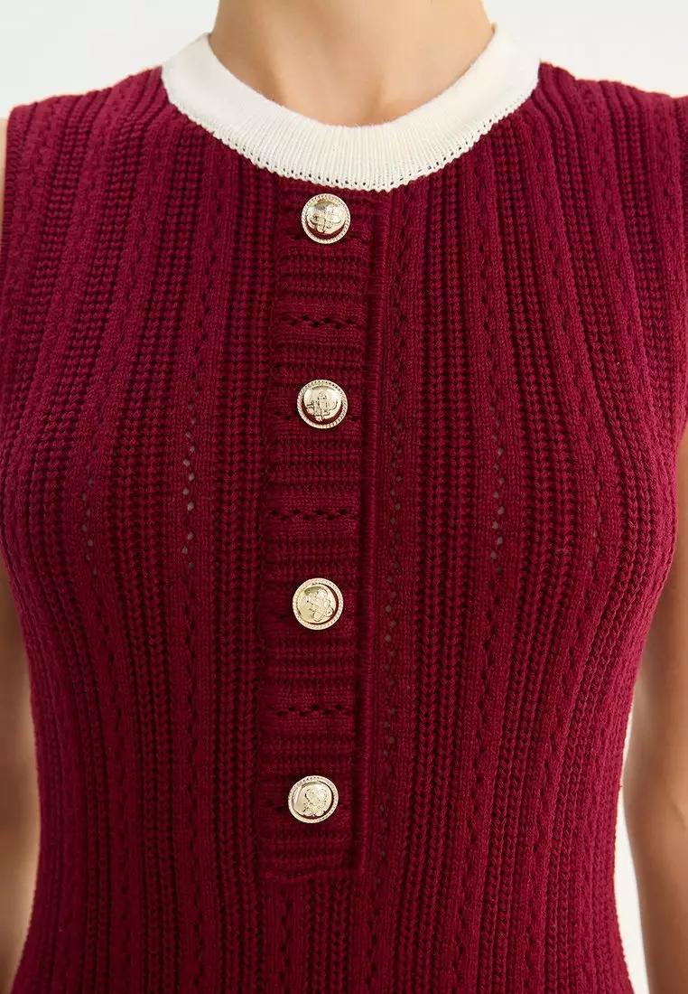 Buy Pomelo Knit Midi Dress with Contrast Trim - Burgundy 2026 Online ...
